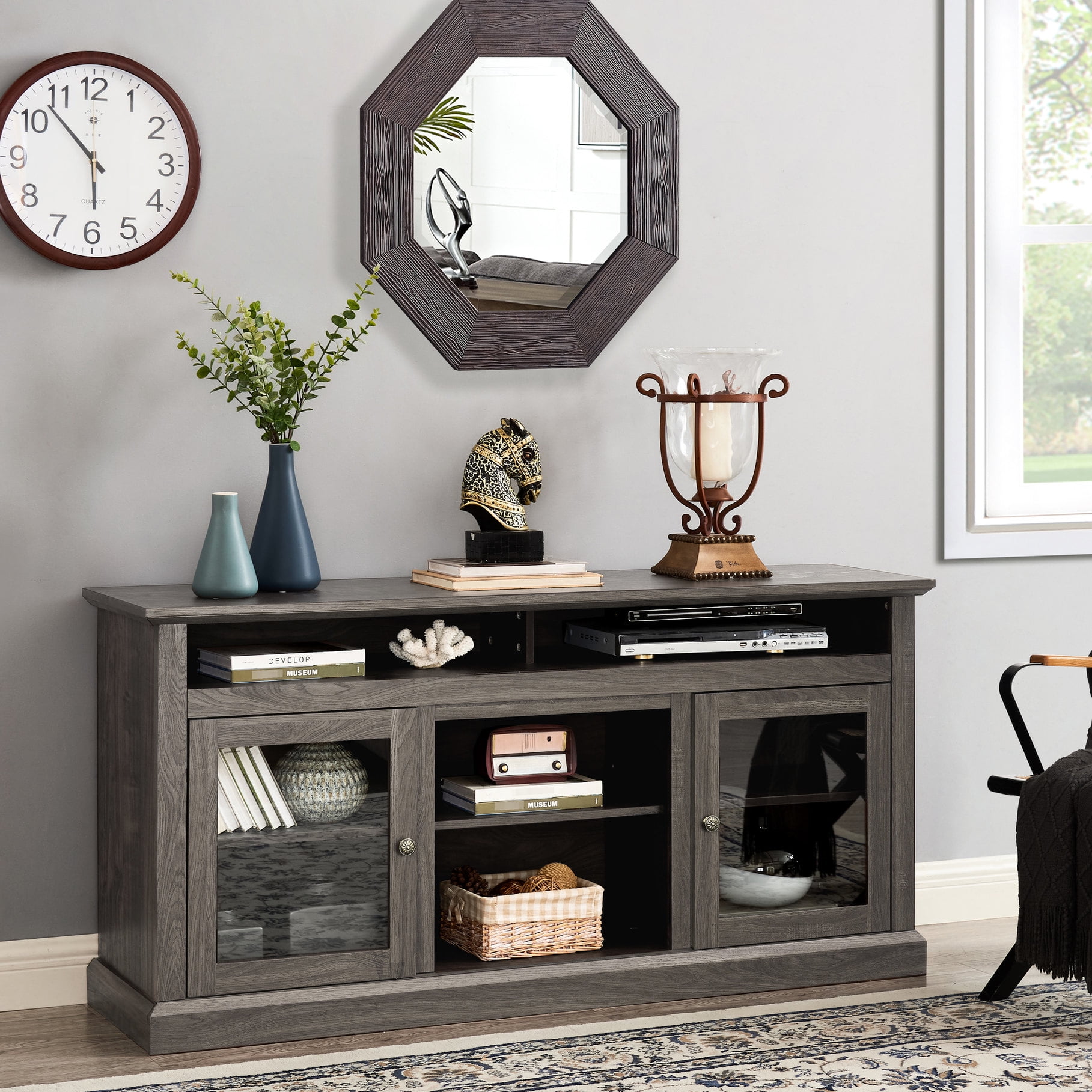TV Stand with 5 Cable Cutouts and Dark Walnut Finish | Fit 65'' TVs ...