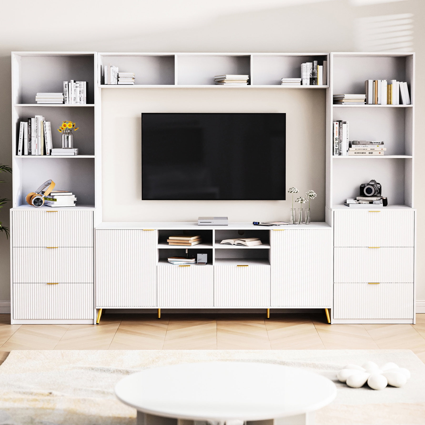 TV Stand with 8 Drawers and 2 Cabinets | Fluted Design for Modern ...