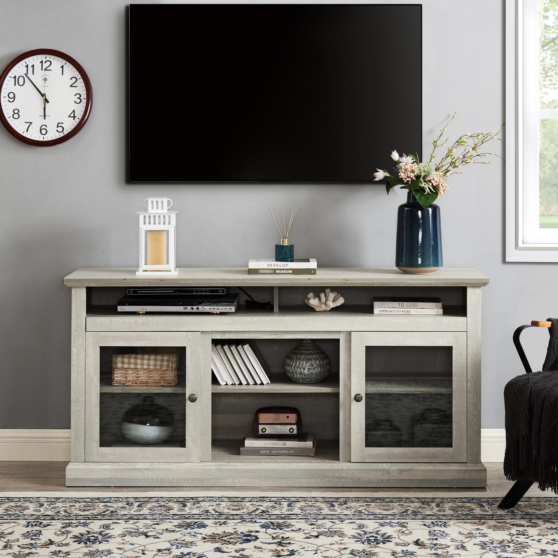TV Stand with Ample Storage+5 Cable Openings"-"Living Room Setup+Manage ...