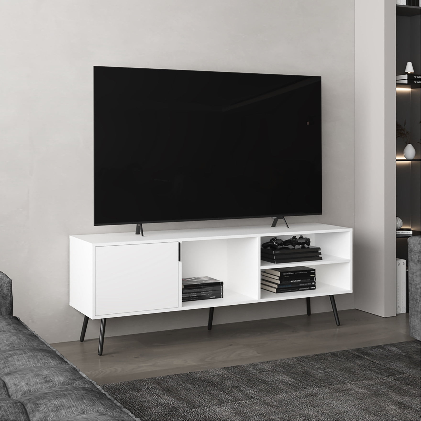 TV Stand with Cable Management - Compact Style for Living Room Decor ...
