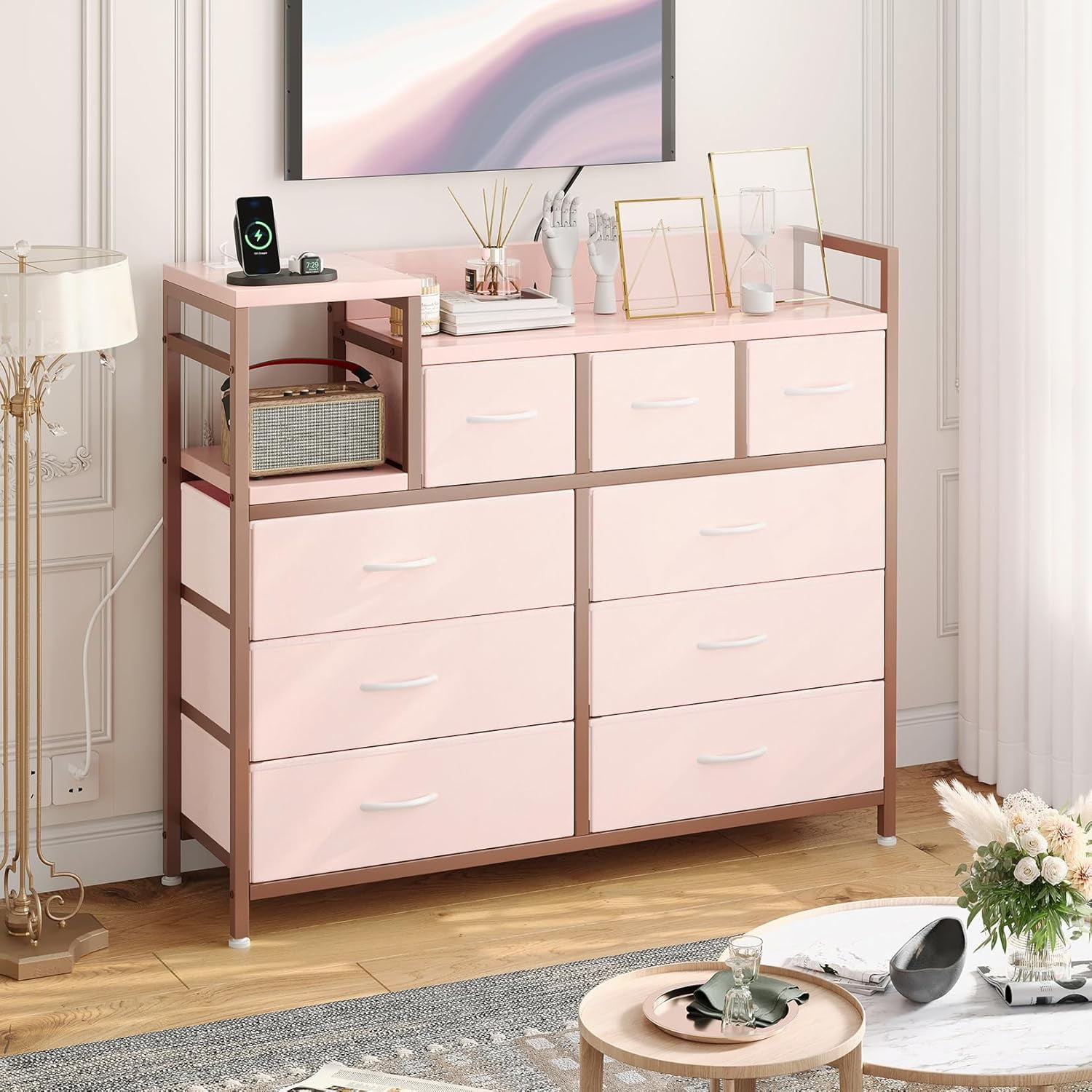 TV Stand with Charging Station, Bedroom Dresser for Living Room TV ...