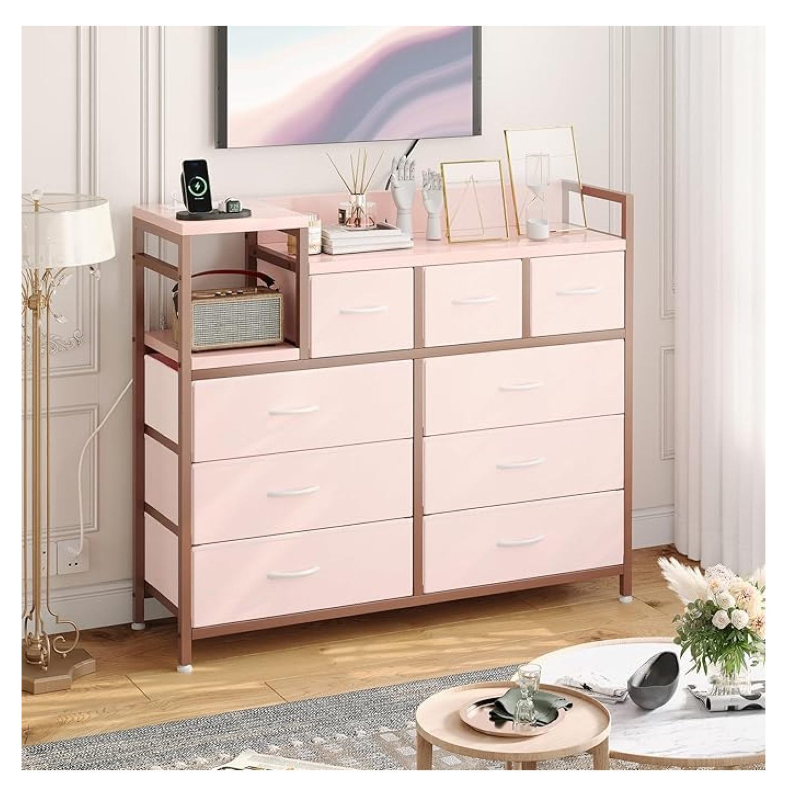 TV Stand with Charging Station, Bedroom Dresser for Living Room TV ...