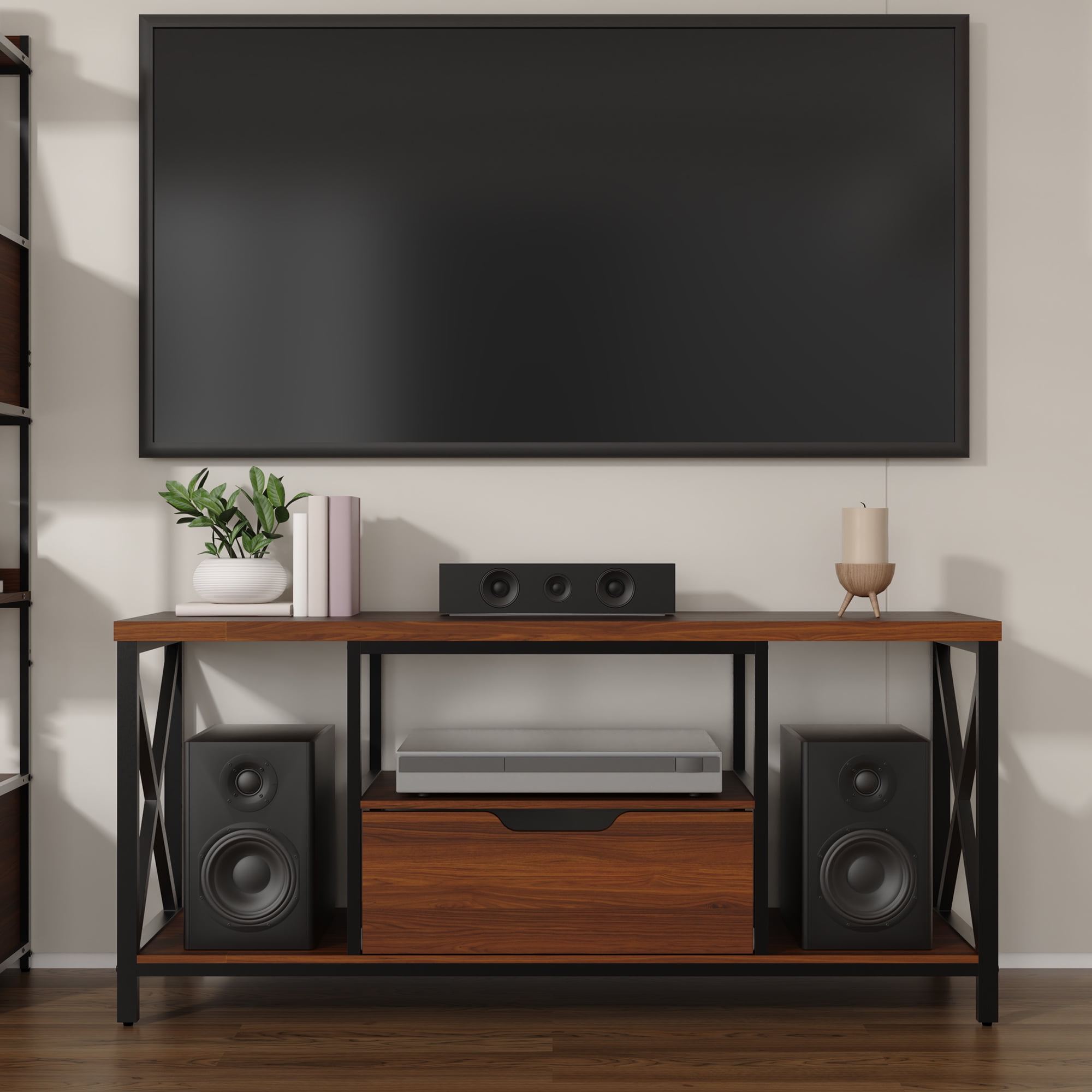 TV Stand with Drawer for TVs up to 60 Inch, Industrial TV Console Table ...