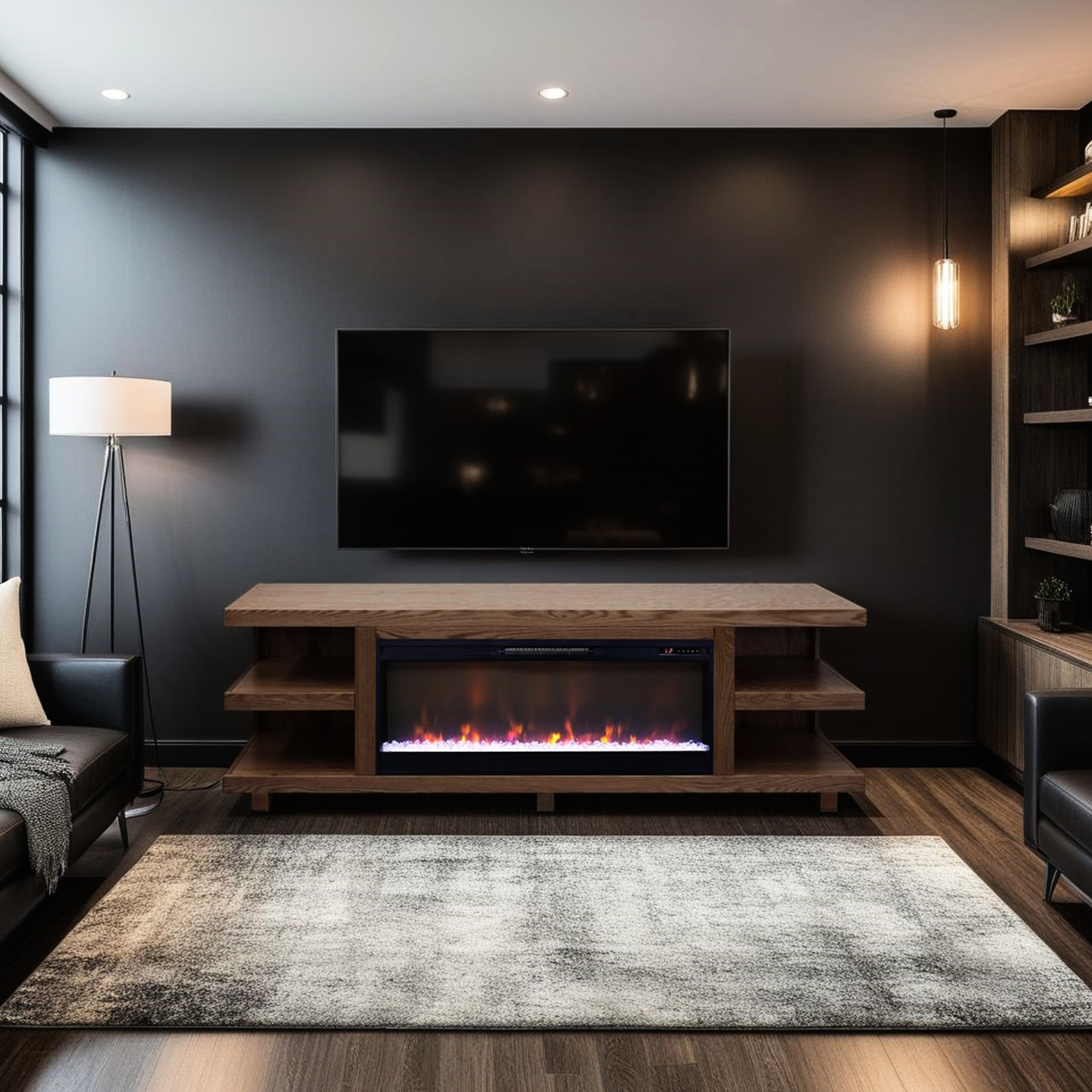 TV Stand with Electric Fireplace | 7 Flame Colors, No-Heat Option | Oak ...