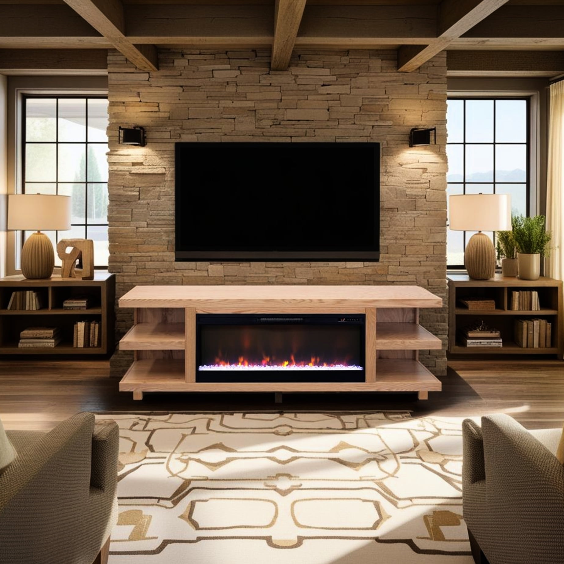 TV Stand with Fire Insert / Multiple flame settings, automatic temp ...