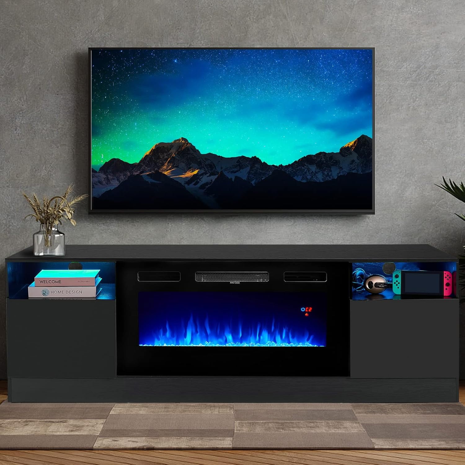 TV Stand with Fireplace, LED Display Entertainment Center，ModernTV ...