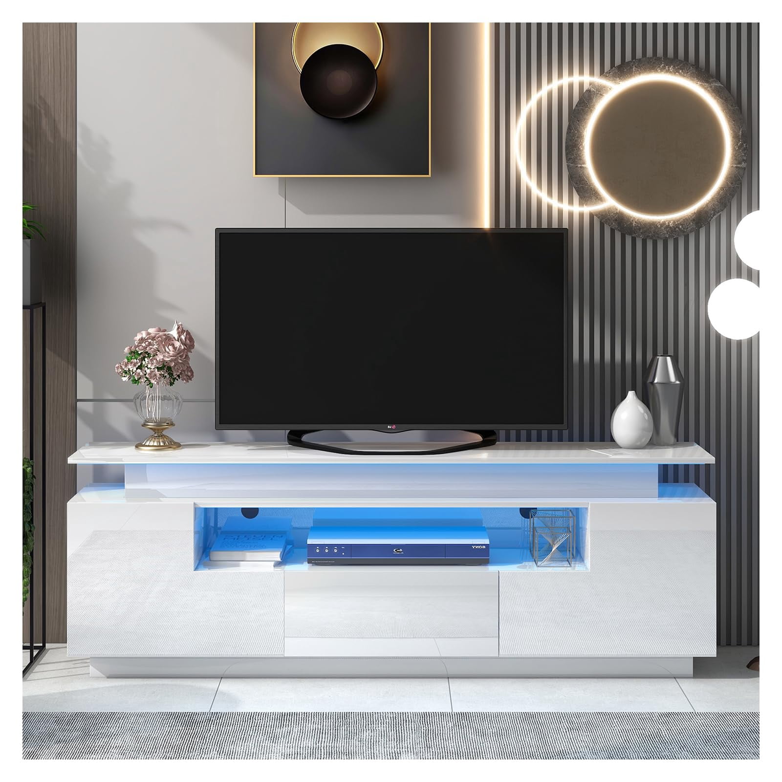 TV Stand with LED Light, Entertainment Center, Modern Entertainment ...