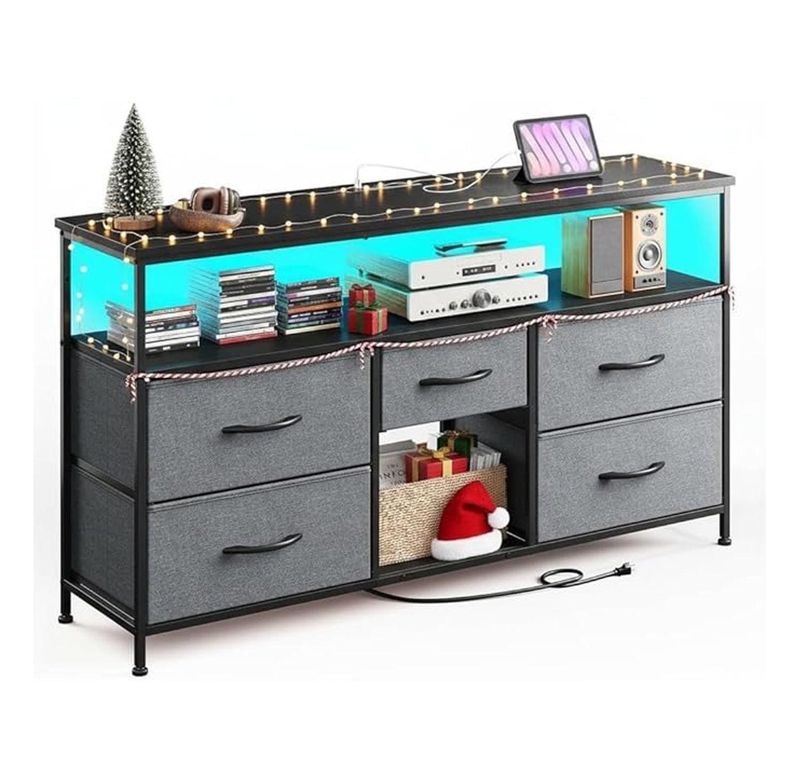 TV Stand with LED Lights, 50 Inch Entertainment Center, Grey TV Stand ...