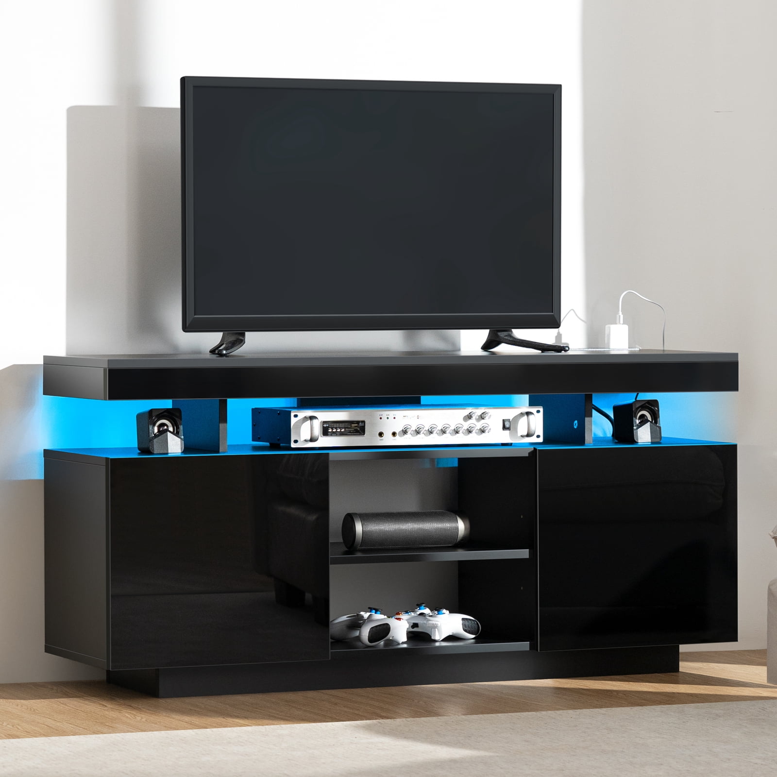 TV Stand with LED Lights for TVs up to 55 Inch TV Console Storage ...