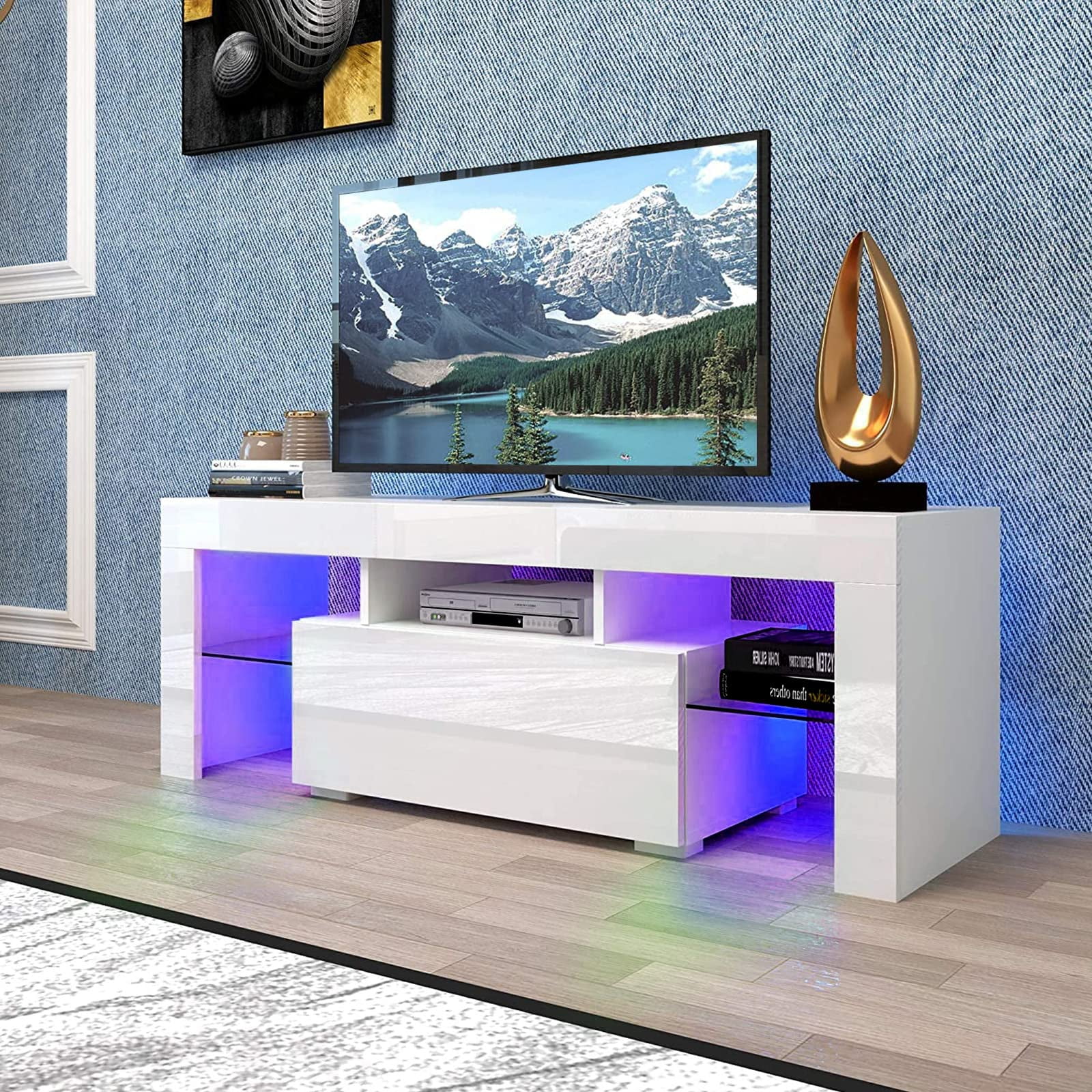 TV Stand with LED Lights up to 55 inch TV, Smart Modern TV Cabinet for ...