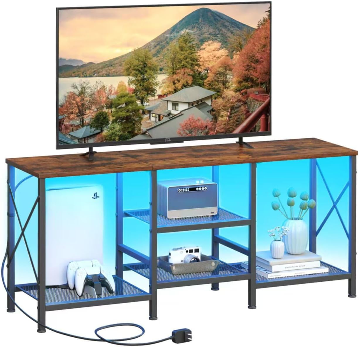 TV Stand with Lights for 55 Inch TV, Entertainment Center with 3-Tier ...