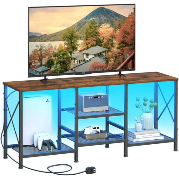 TV Stand with Lights for 55 Inch TV, Entertainment Center with 3-Tier ...
