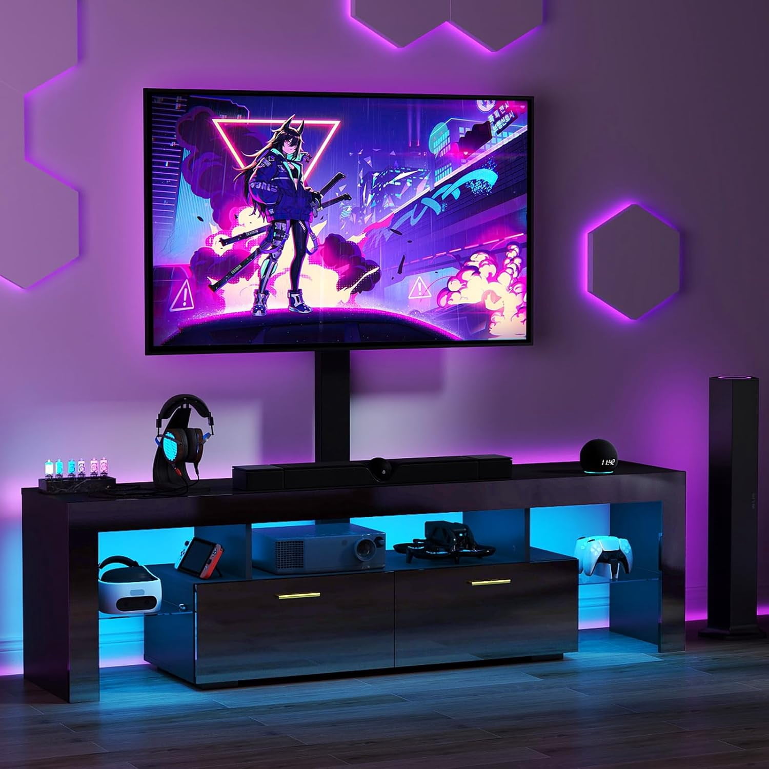 TV-Stand with Mount 75 inch - LED TV Stand with Power Outlet & Drawers ...