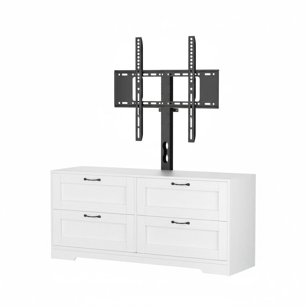 TV Stand with Mount and 4 Drawers, Height Adjustable Entertainment ...