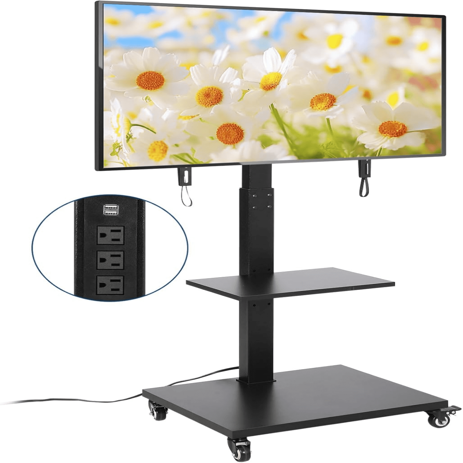 TV Stand with Power Outlet 360° Swivel TV Cart for 32-75 Inch TVs ...