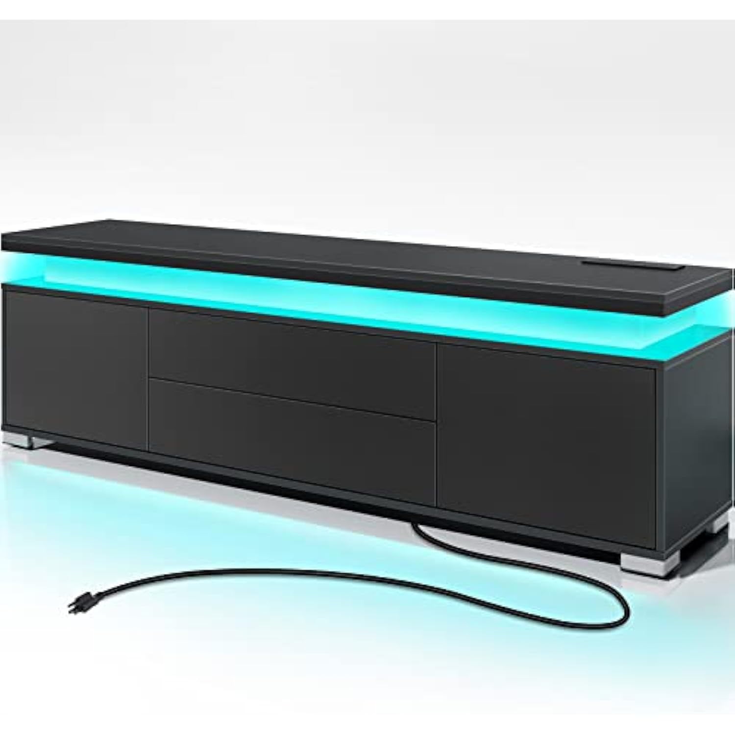 TV Stand with Power Outlet & LED Lights, Modern Entertainment Center ...
