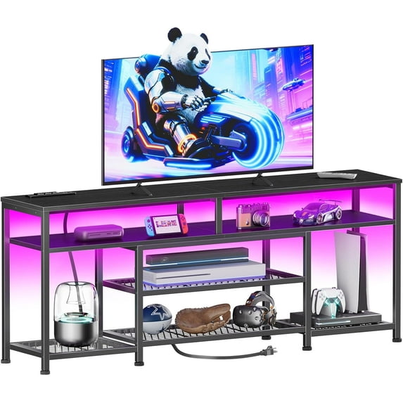 TV Stand with Power Outlets and Lights, 55 Inch Entertainment Center ...