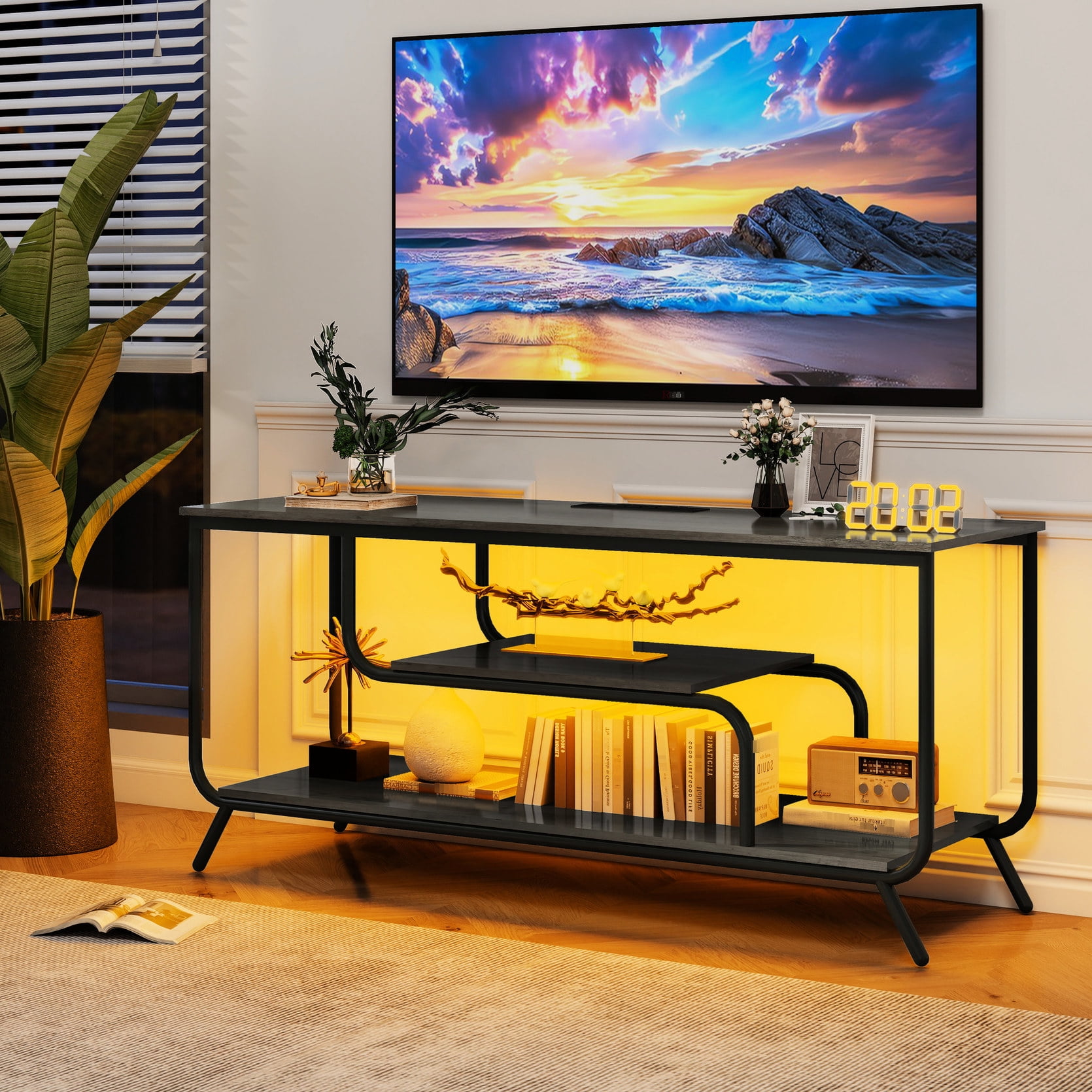 TV Stand with Power Strip, 49 Inch TV Compatibility / Organize Gaming ...