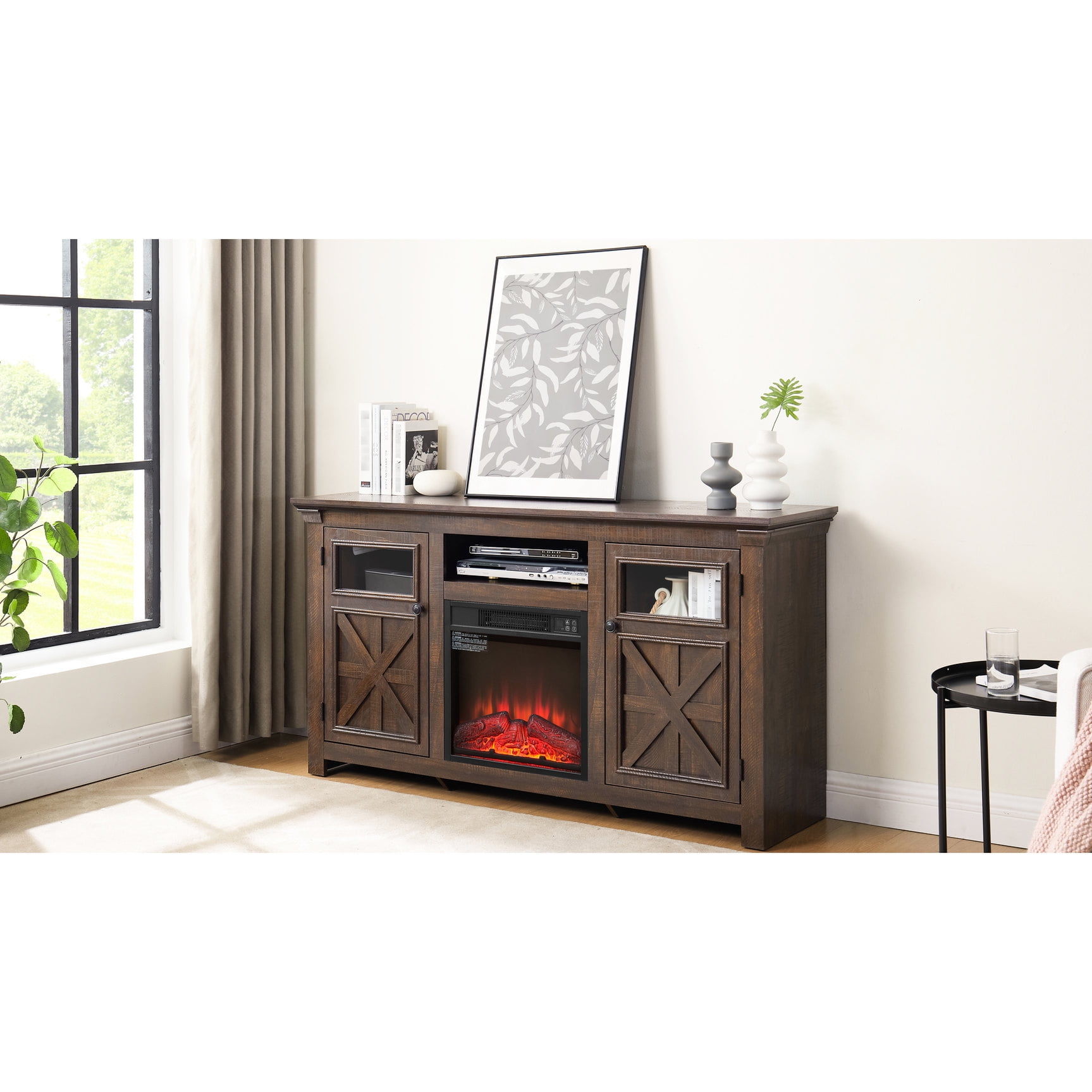 TV Stand with Realistic Fireplace & 3 Flame Levels - Farmhouse Design ...