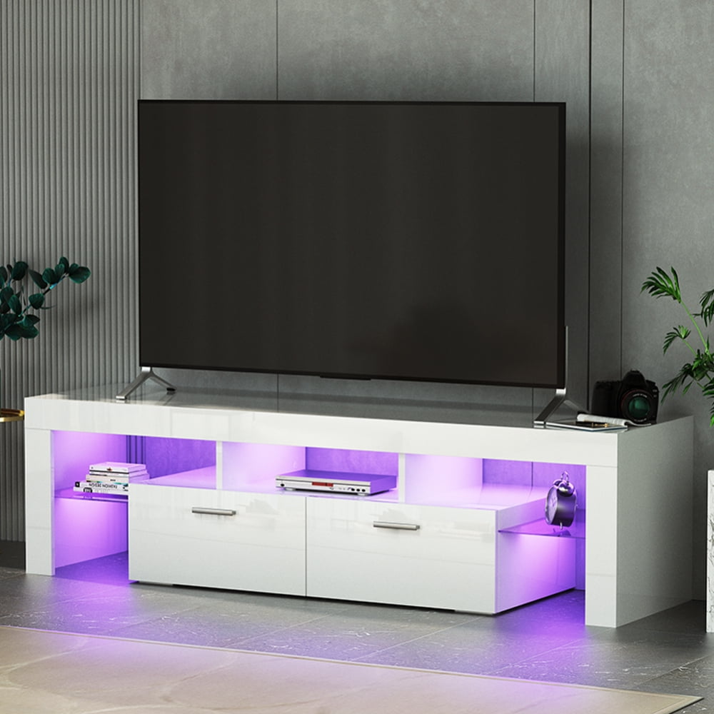 TV Stand with Remote Control LED Light Belt, Wood TV Cabinet ...