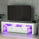 TV Stand with Remote Control LED Light Belt, Wood TV Cabinet ...