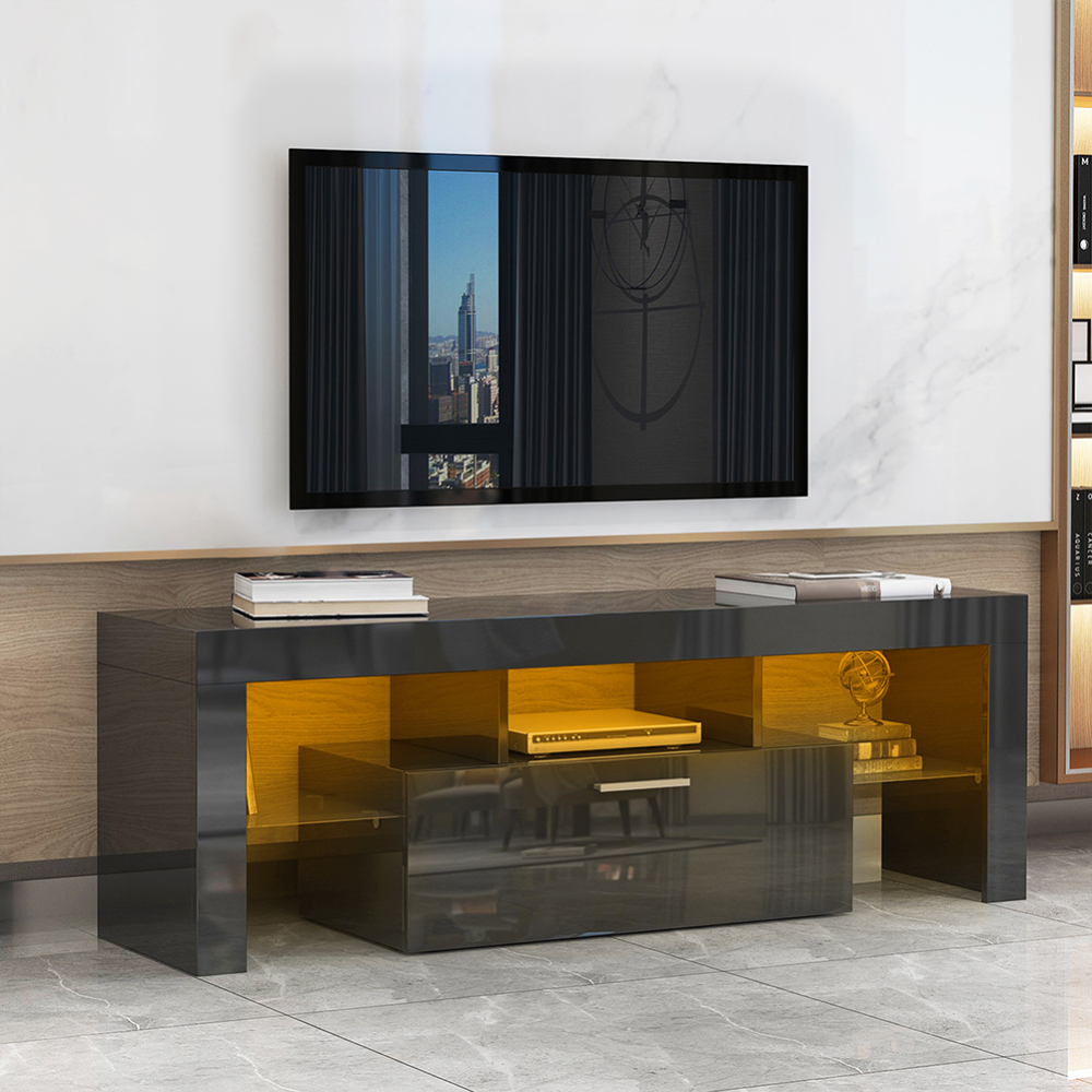 TV Stand with Remote Control LED Light Belt, Wood TV Cabinet ...