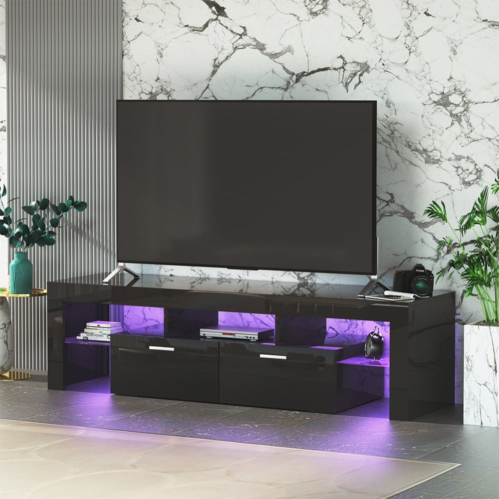 TV Stand with Remote Control LED Light Belt, Wood TV Cabinet ...