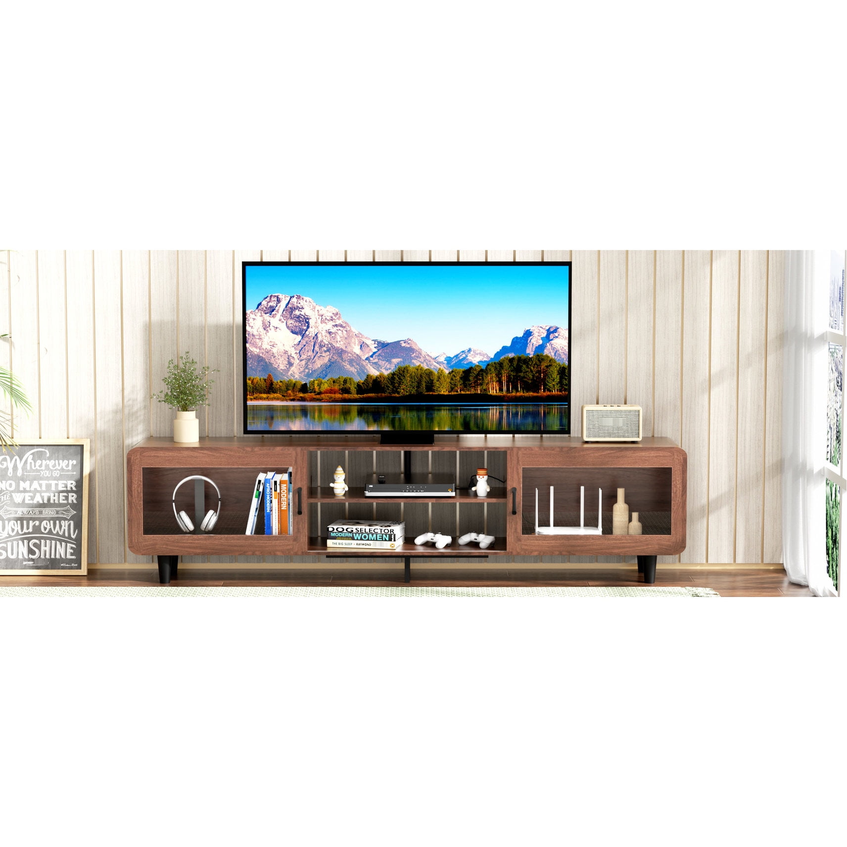 TV Stand with Rounded Corners and Open Shelf / Safe and Organizing for ...
