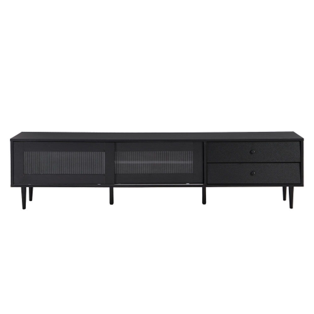 TV Stand with Sliding Fluted Glass Doors, Slanted Drawers Media Console ...