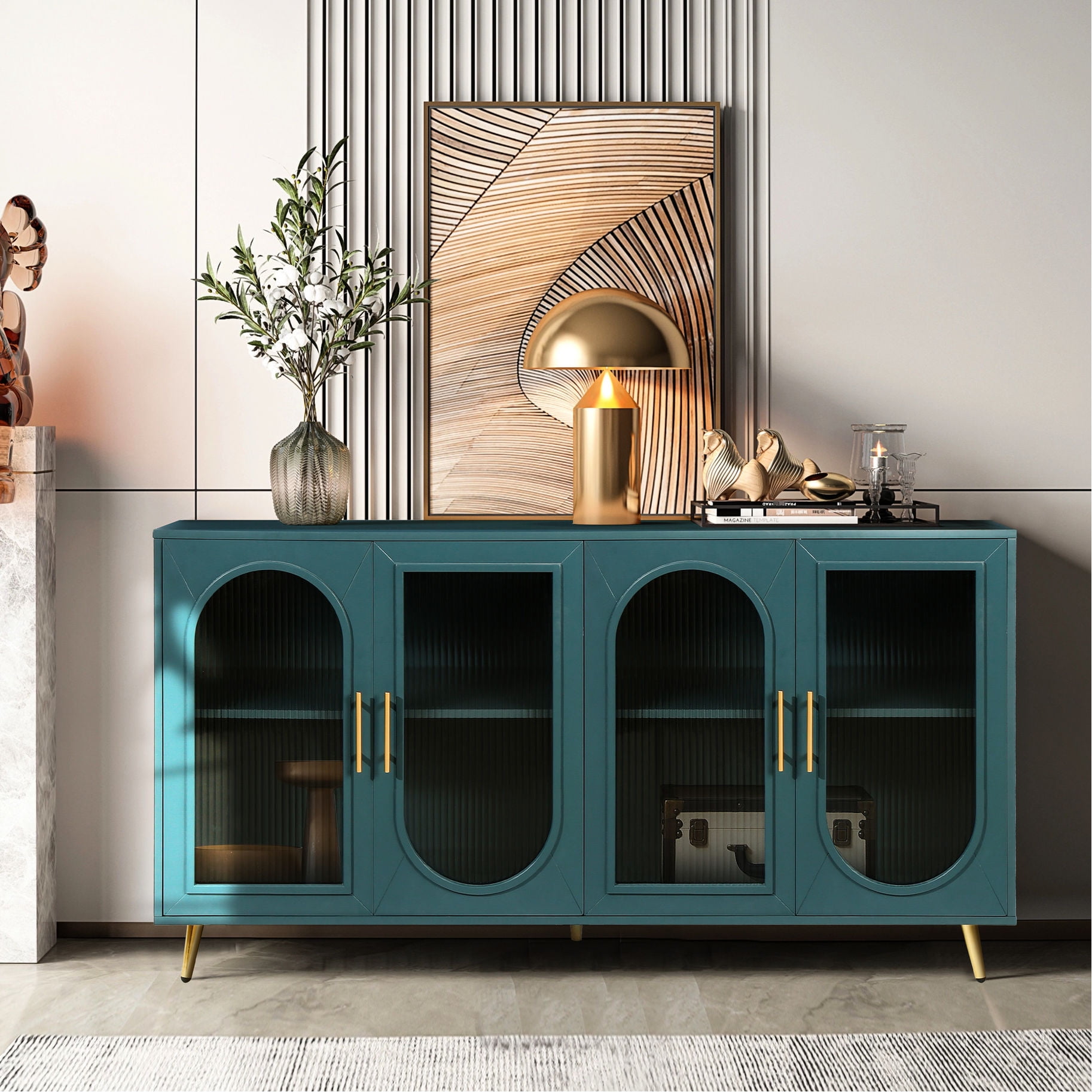 TV Stand with Special Navy Blue Finish and Easy - to - Install Feature ...