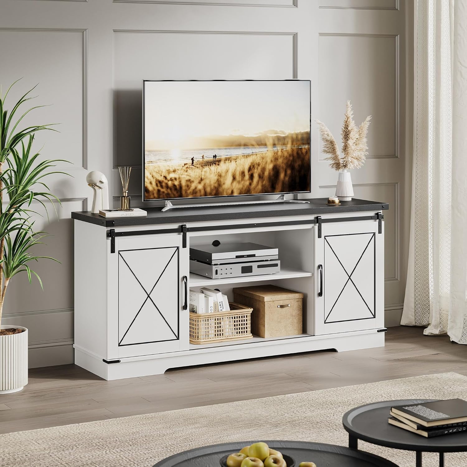 TV Stand with Storage Entertainment Center with Sliding Barn Doors ...