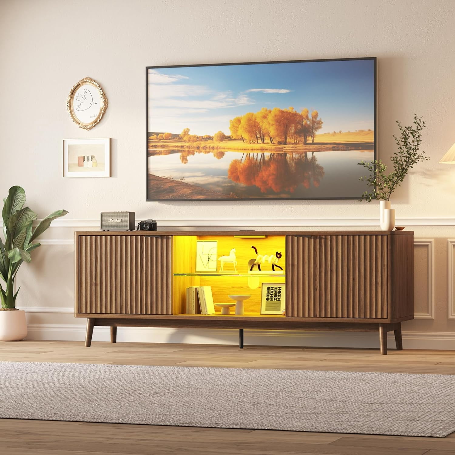 TV Stands for Living Room, 63'' Mid Century Modern Entertainment Center ...