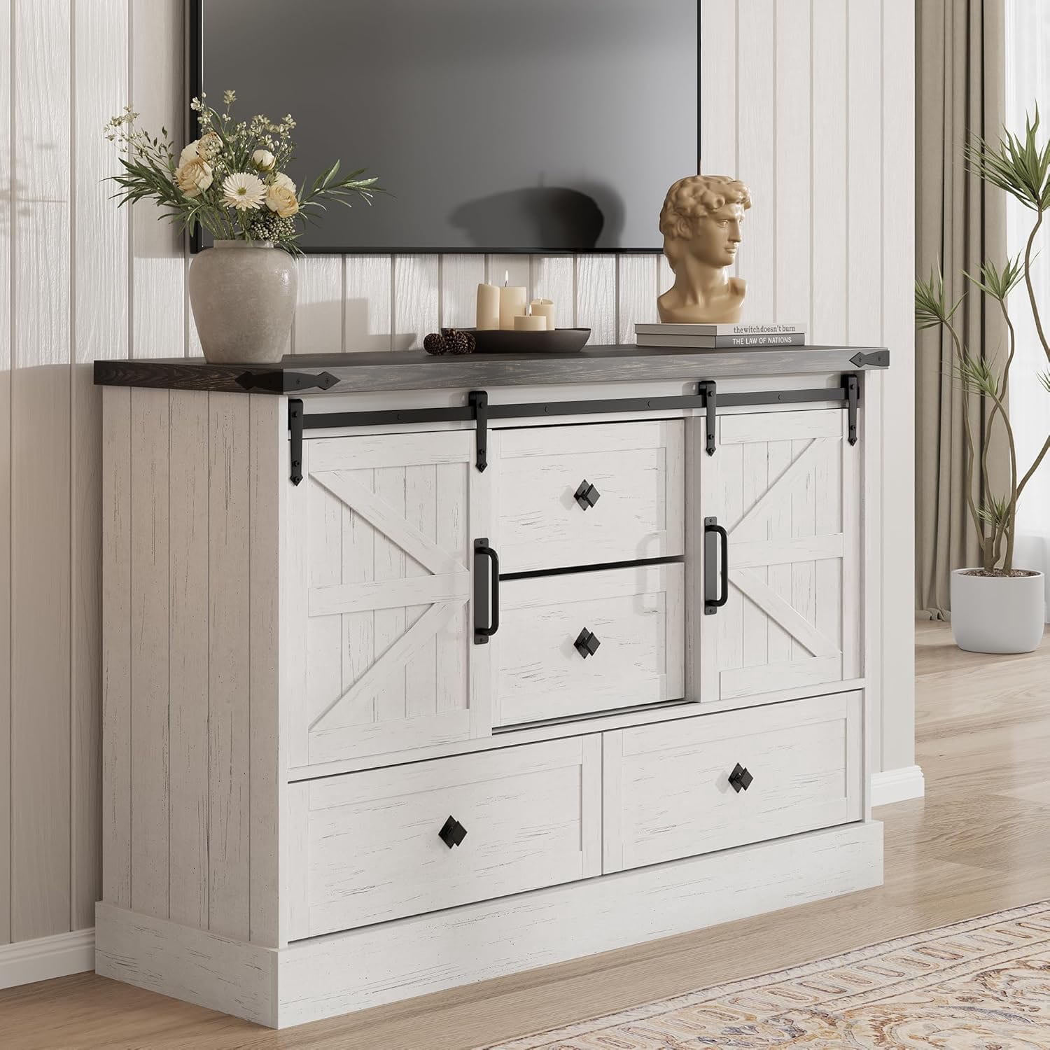 TV Stands for Living Room, Farmhouse 4 Drawer Dresser for Bedroom, 45 ...