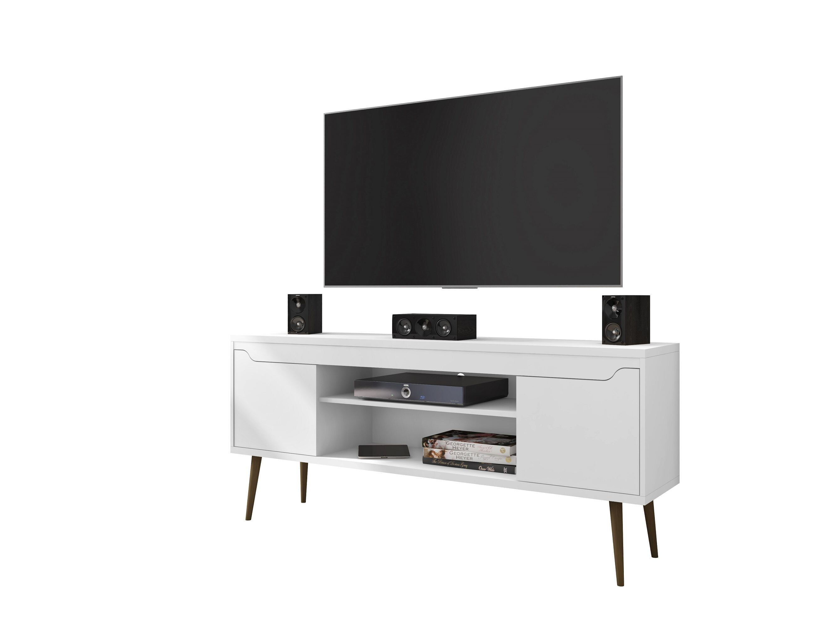TV Stands With Storage, Bradley 63" TV Stand in White, White ...