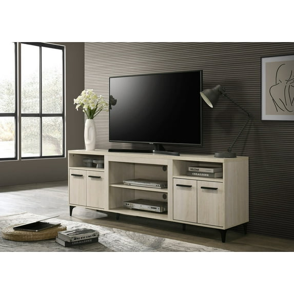 TV Stands With Storage, Evander 70"W Oak Finish 4-Door TV Stand, Oak ...