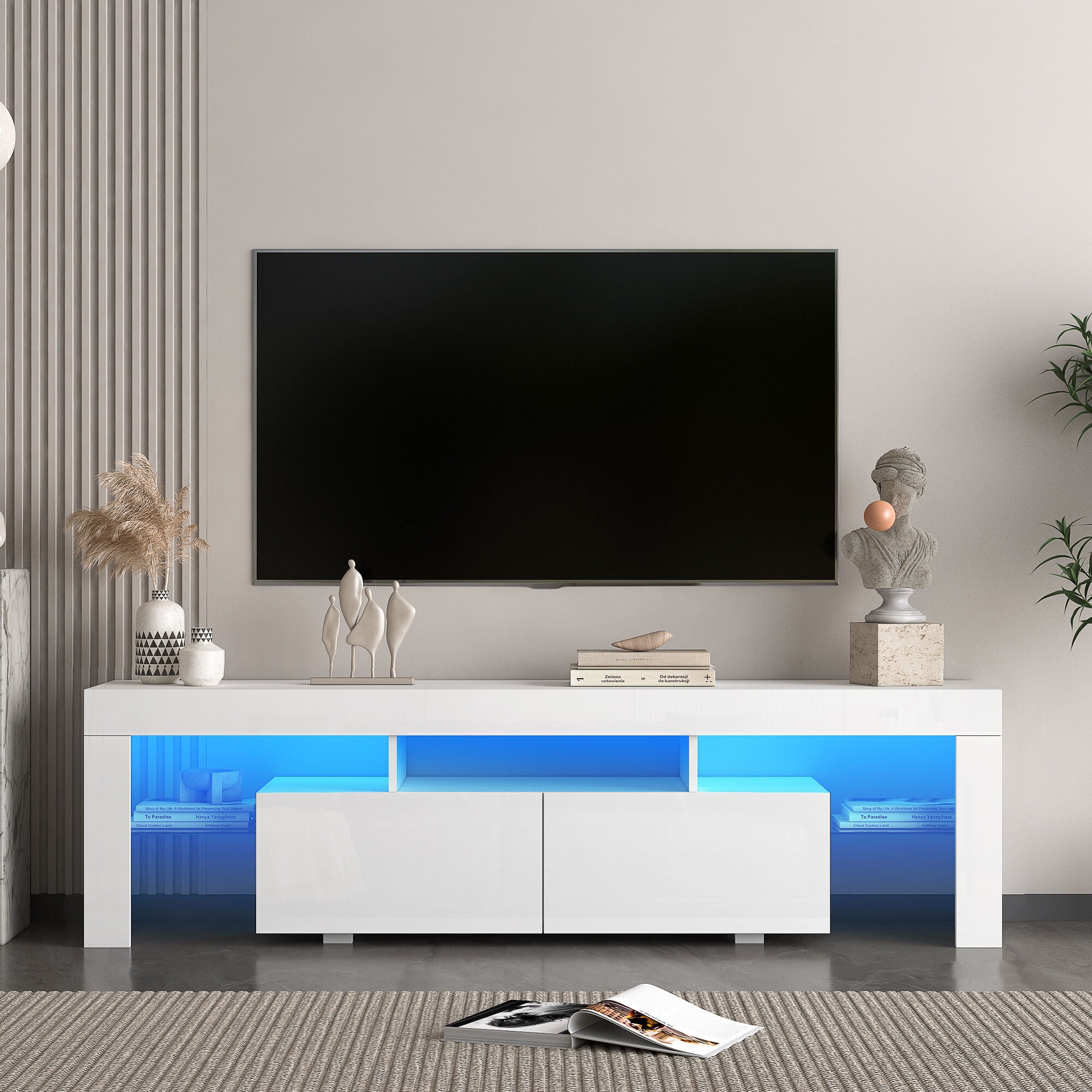 TV Stands With Storage High gloss TV Stand with LED Lights for TVs up ...