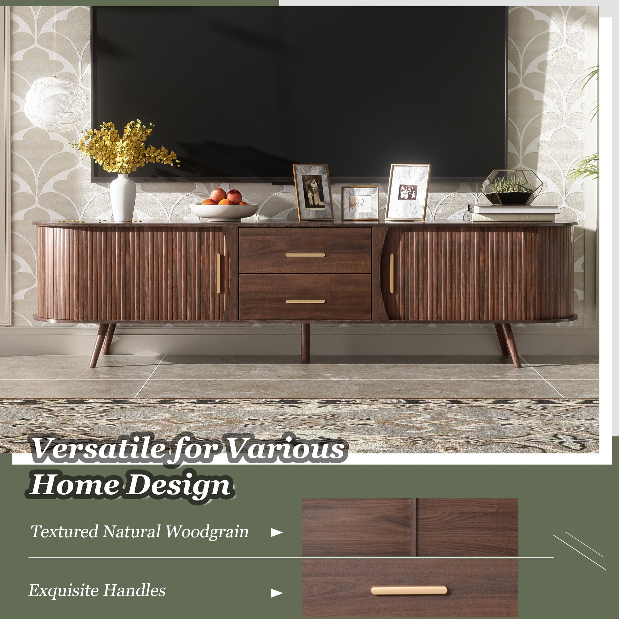 TV Stands With Storage Mid-Century Modern TV Stand for 80" TV ...