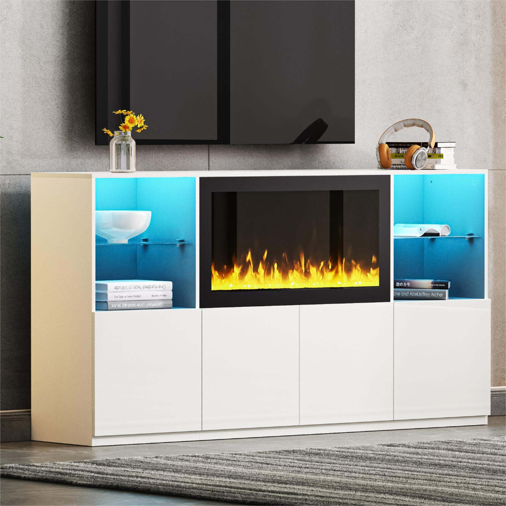 TV Stands With Storage ON-TREND High Gloss TV Stand with 34.2" Non ...