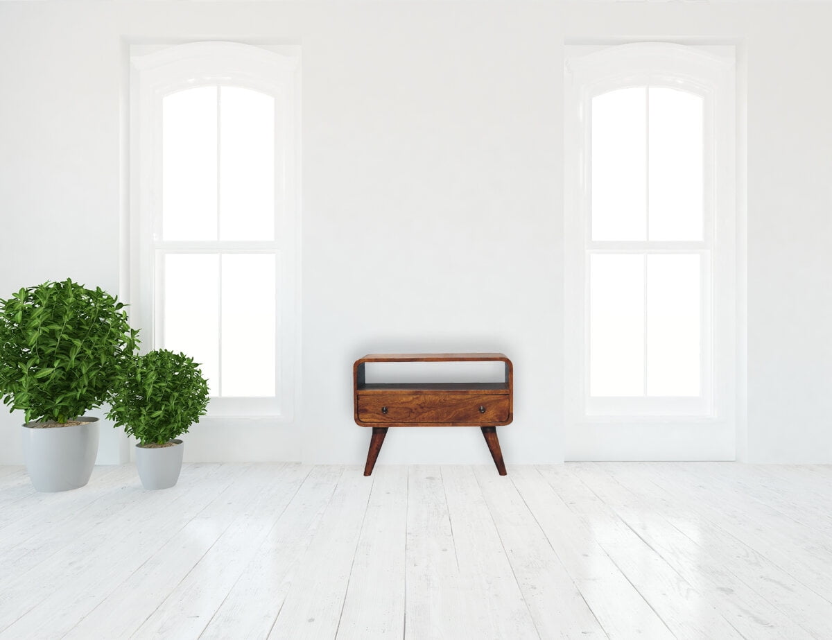 TV Stands With Storage, Soild wood Mini Chestnut Curved Media Unit ...