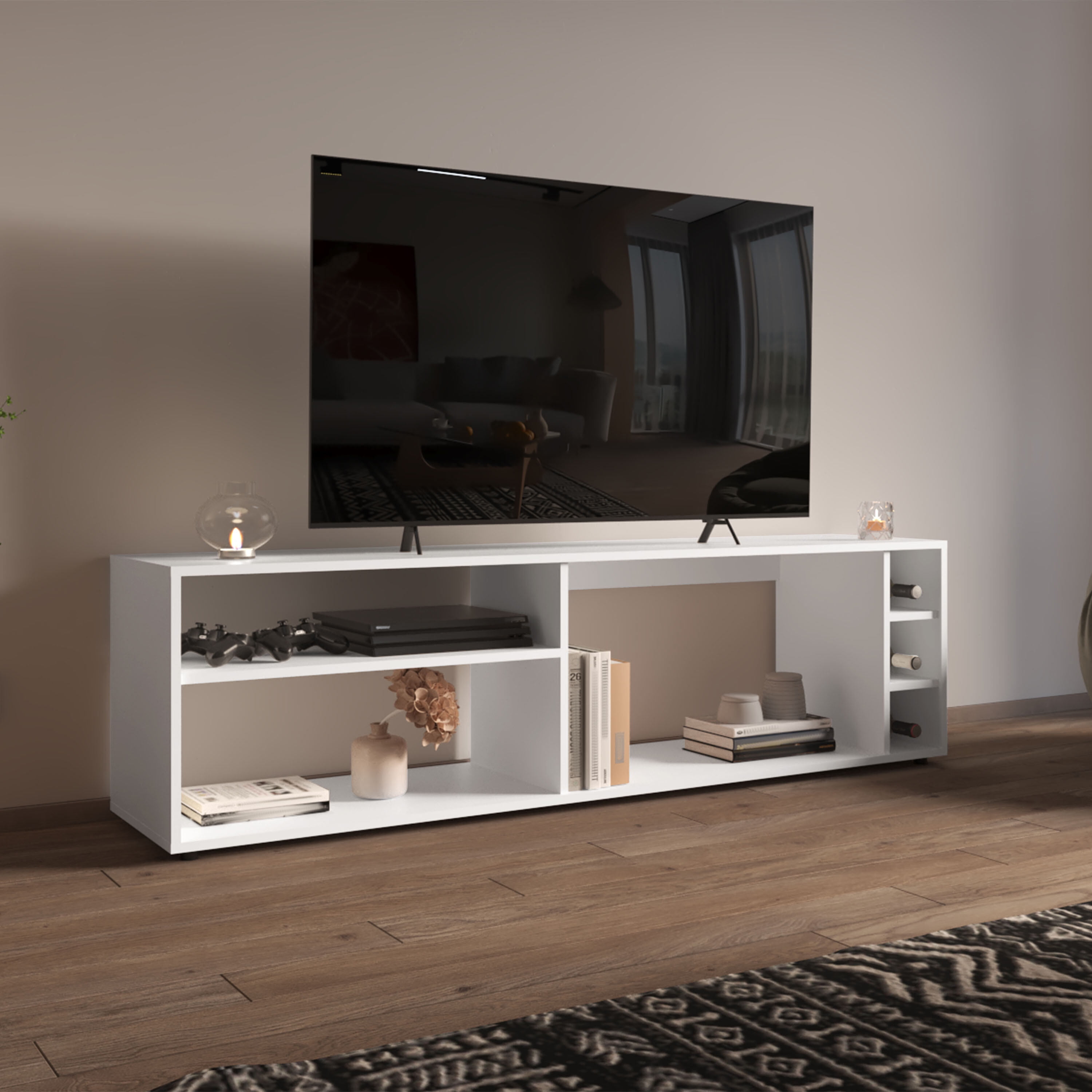 TV Stands With Storage Suxta 63" Wide Tv Stand with Three Open Shelves ...