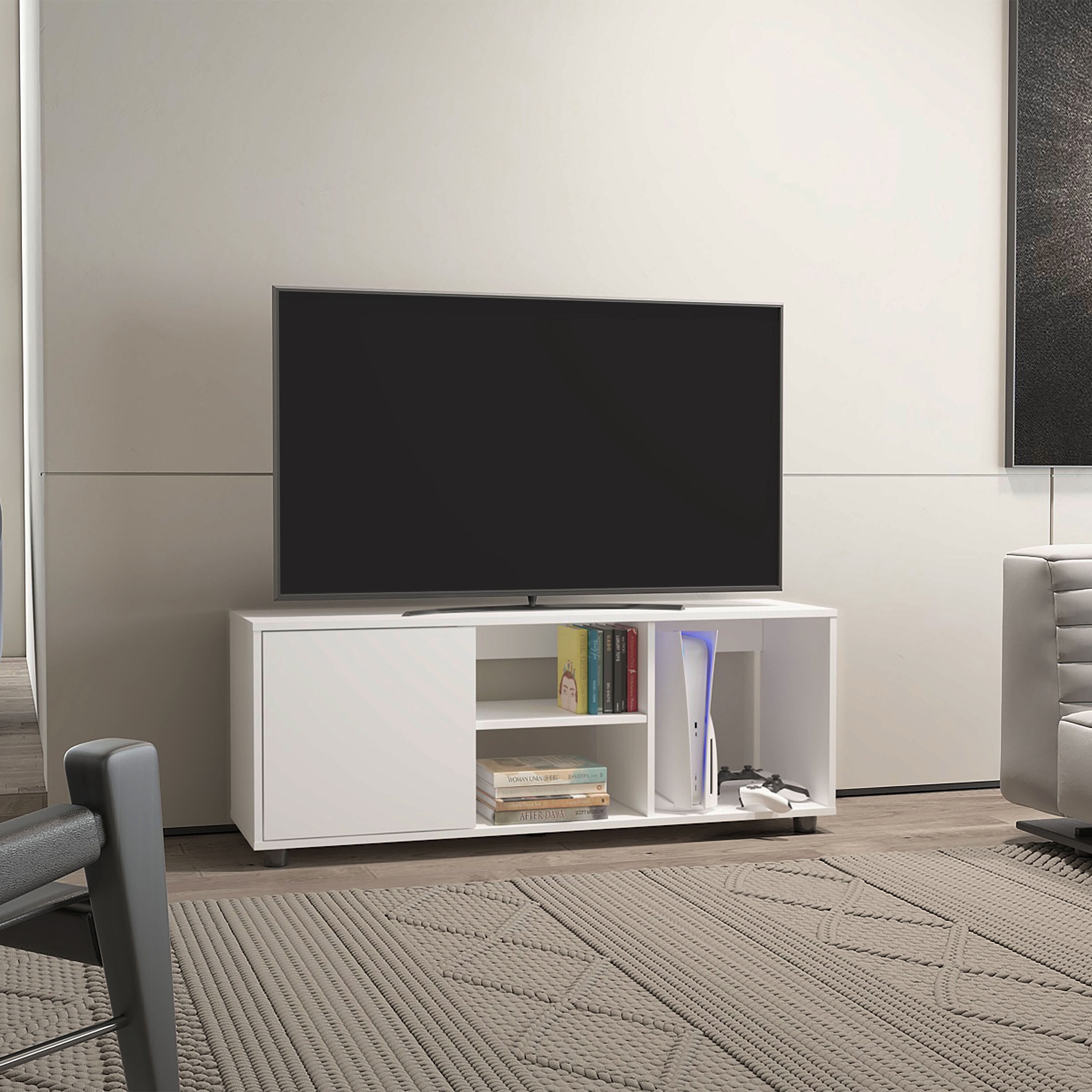 TV Stands With Storage, Tv Stand, 1 Door, 4 Shelves, 55" TV Capacity ...