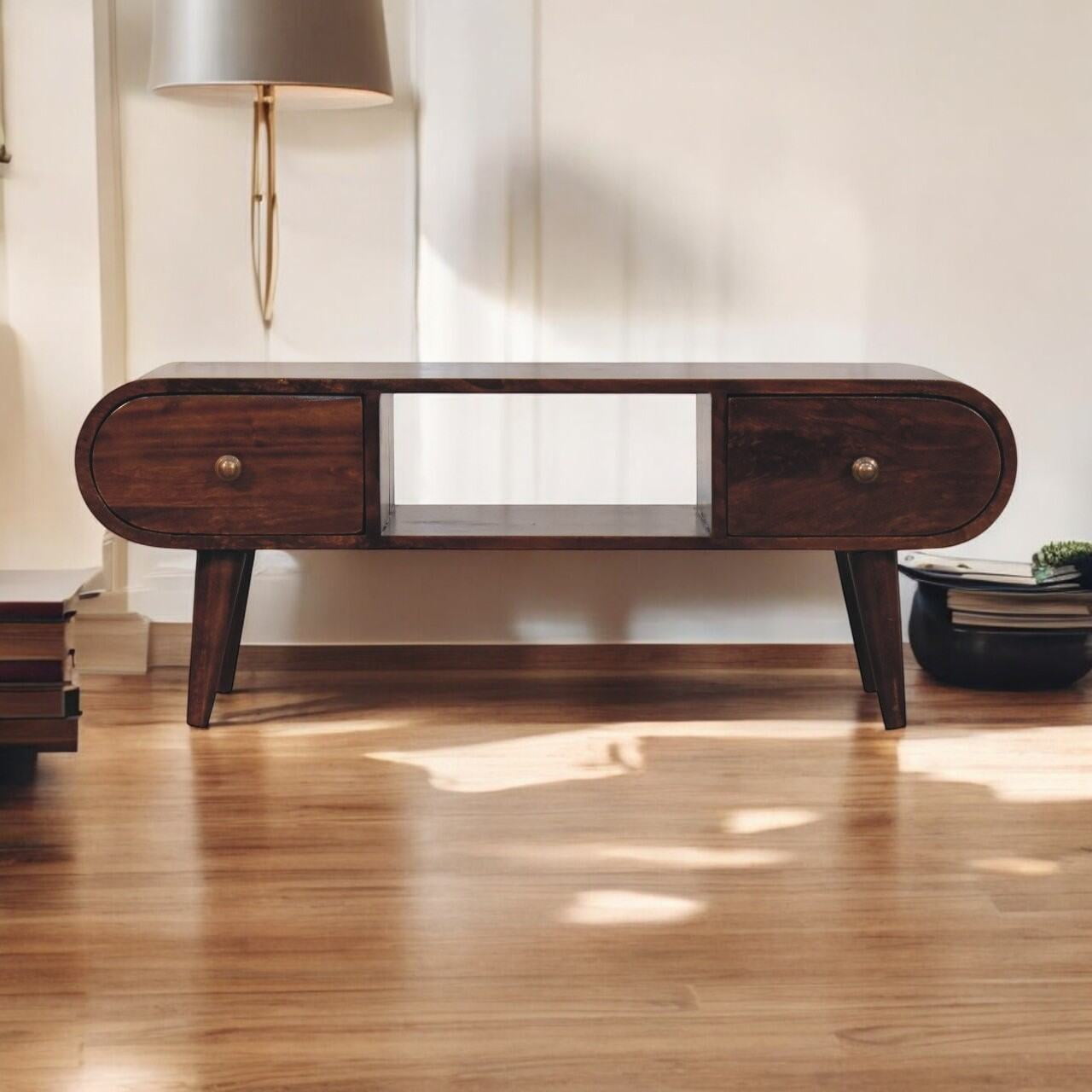 TV Stands With Storage Solid Wood California Walnut Circular TV Unit, 2 ...