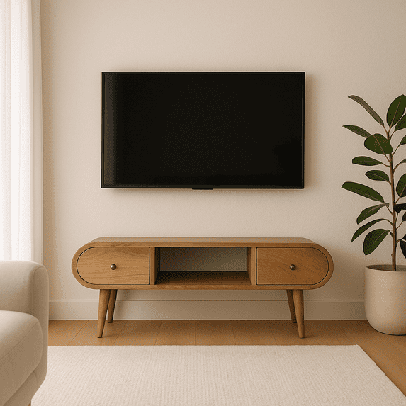 TV Stands With Storage Solid Wood Oak-ish Circular TV Unit, 2-Drawers ...