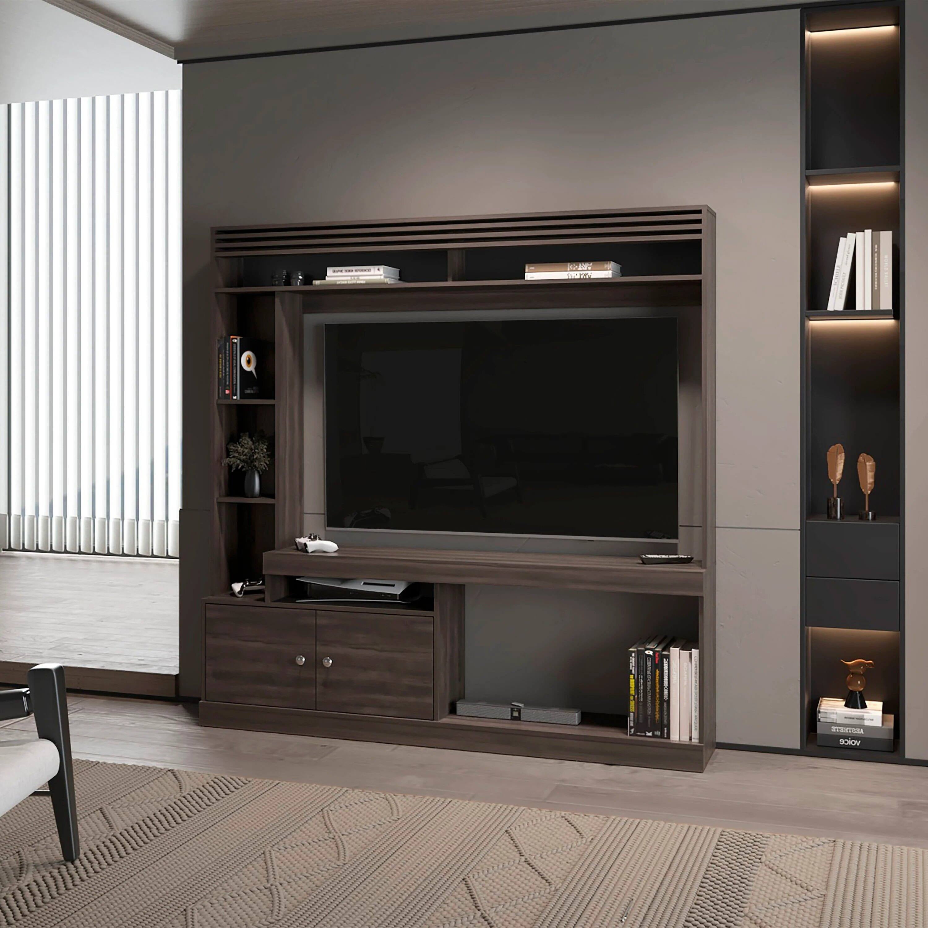 TV Stands With Storage Stained Walnut Entertainment Center with 2-Door ...
