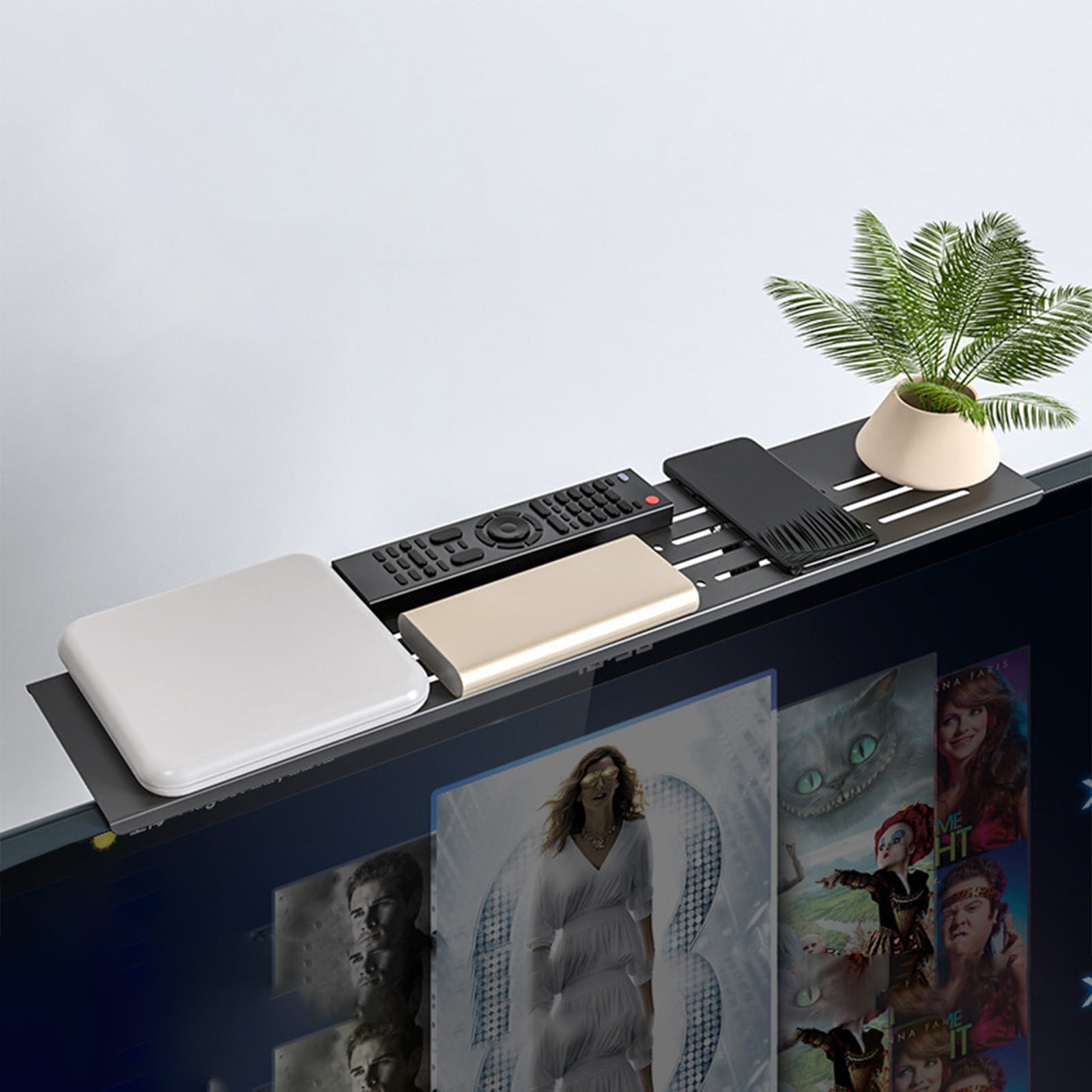 TV Top Shelf, 34.65" Steel Floating TV Stand with 2 Storage Boxes ...