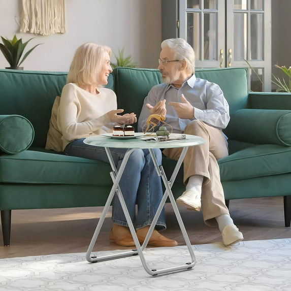 TV Tray Round Table, Small Foldable Table, Portable Dinner Table for ...