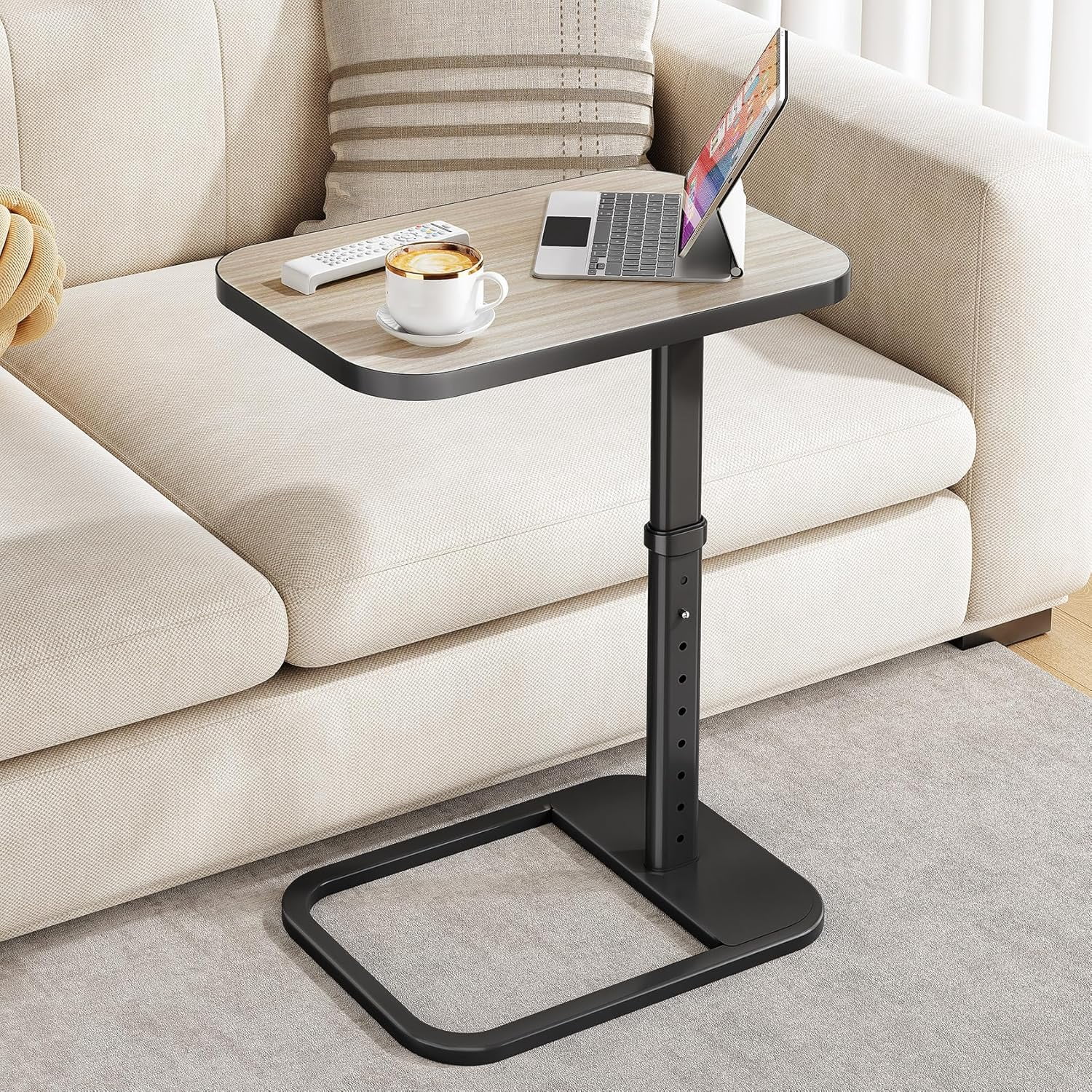 TV Tray Table, Adjustable Height & 90° Flip-Over Panel Design, Sofa Arm ...