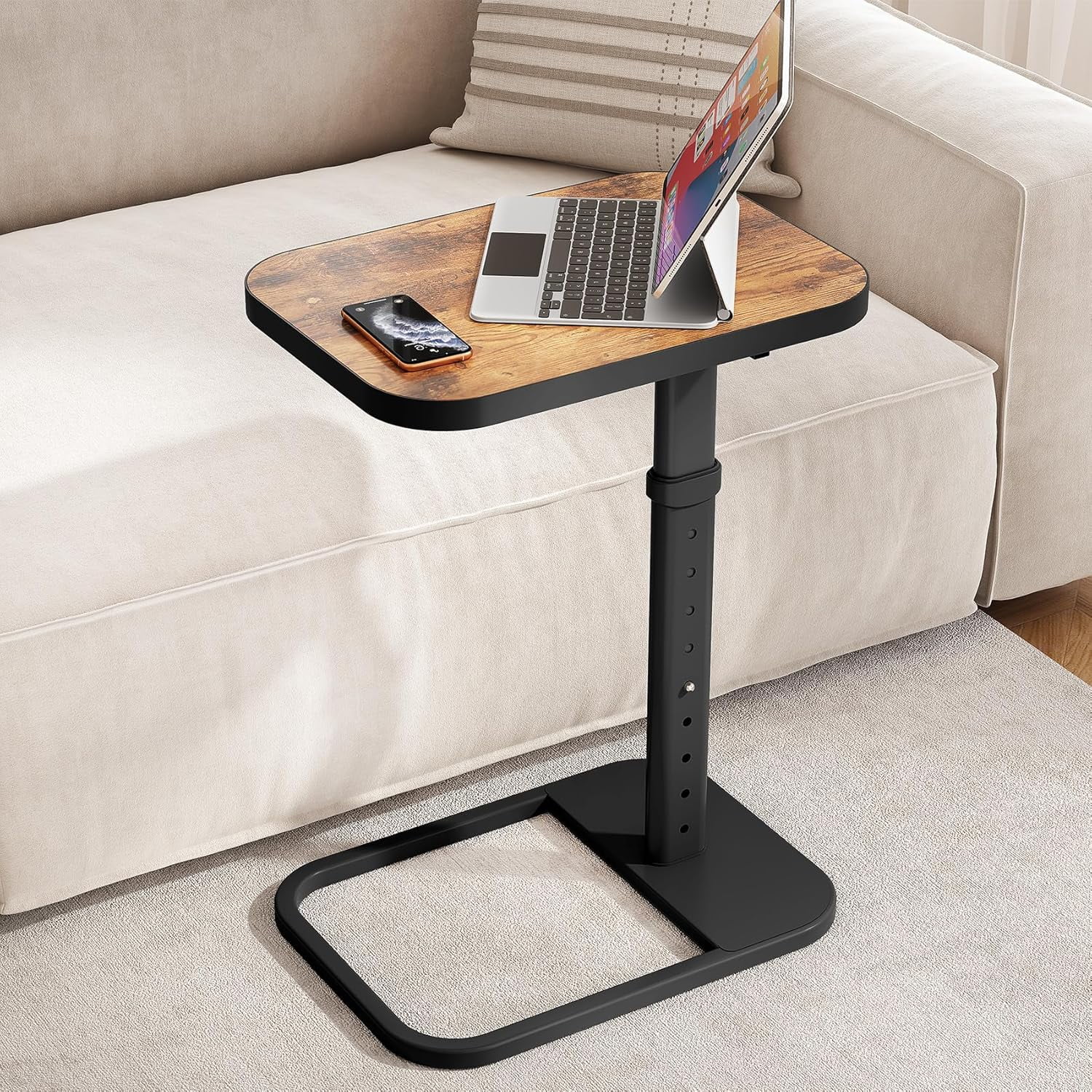 TV Tray Table, Adjustable Height & 90° Flip-Over Panel Design, Sofa Arm ...