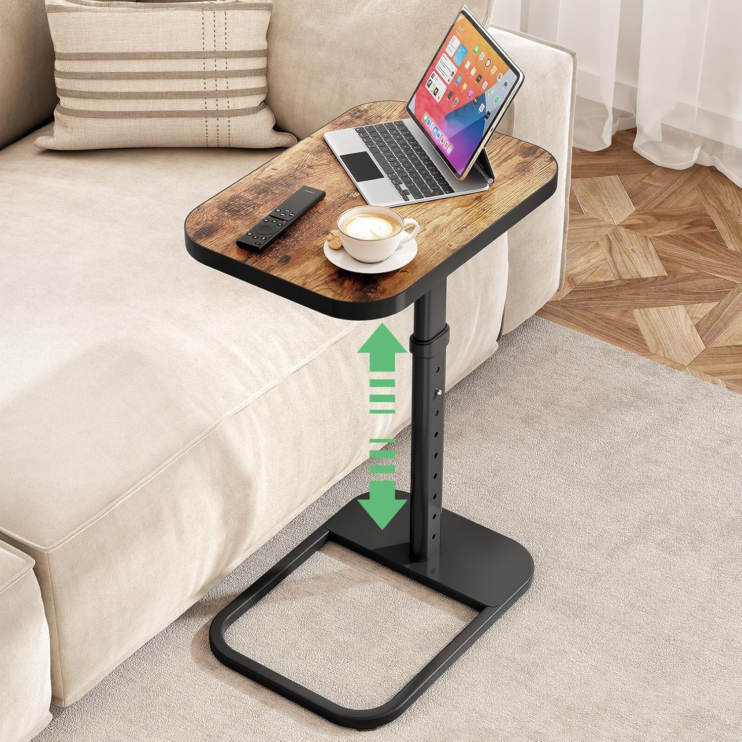 TV Tray Table, Adjustable Height & 90° Flip-Over Panel Design, Sofa Arm ...