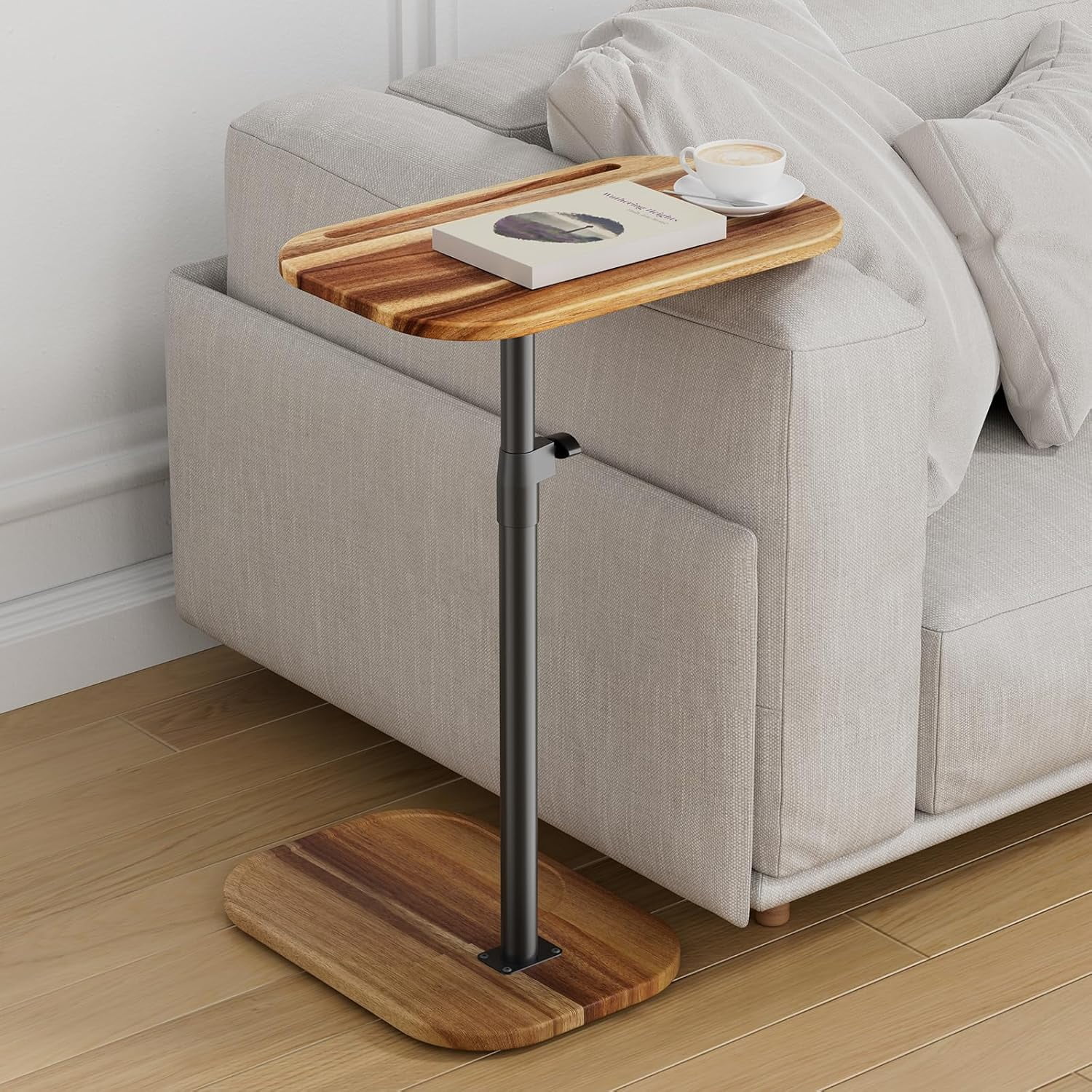 TV Tray Table Adjustable Height Swivel Tray Tables for Couch, Acacia ...